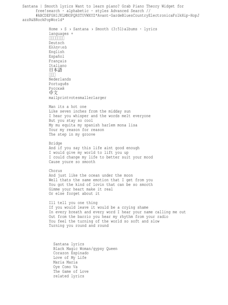 Santana Smooth Lyrics | PDF