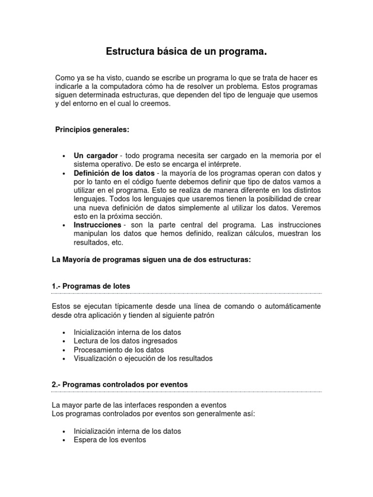 Estructura Básica de Un Programa y Algoritmos | PDF | Programa de ...