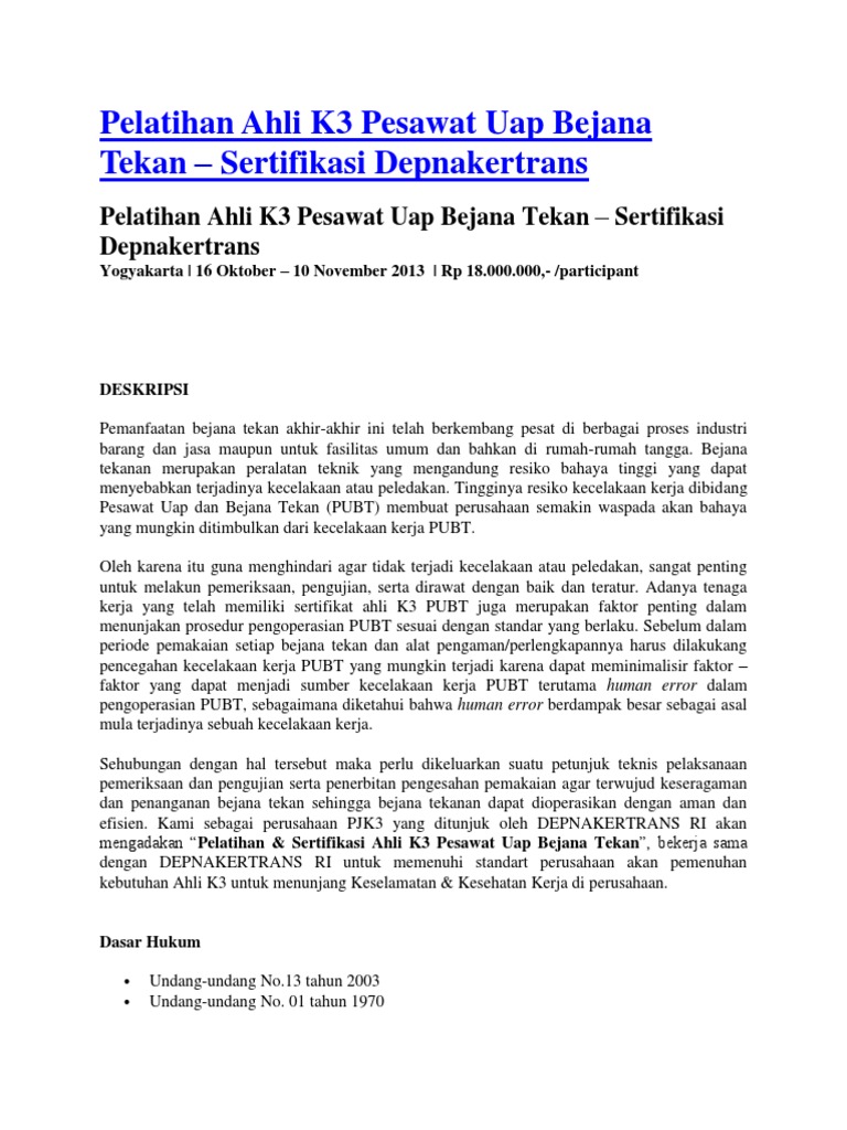 Pelatihan Ahli K3 PUBT | PDF | Teknologi & Rekayasa