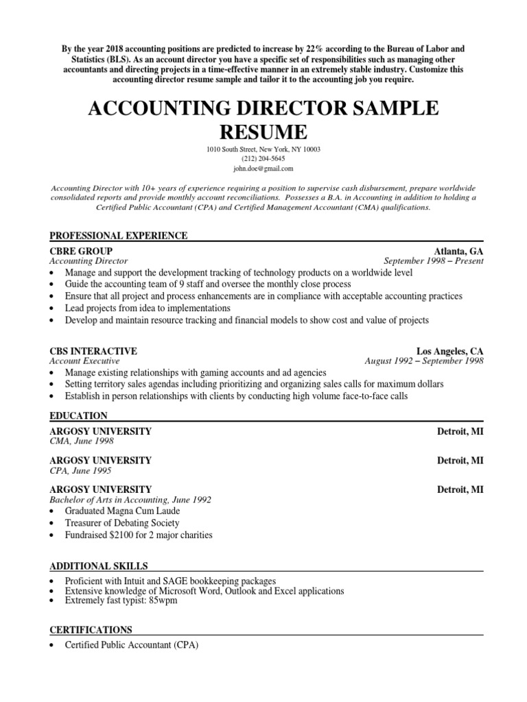 Accounting Director Resume Sample | PDF | Career & Growth | Business