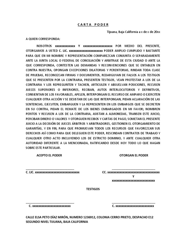 Carta Poder Machote | PDF