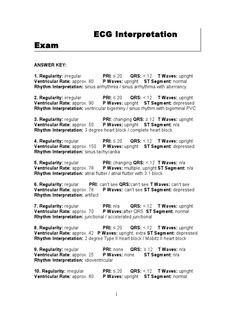 ECG Interpretation Answer Key | PDF | Electrocardiography | Cardiac ...