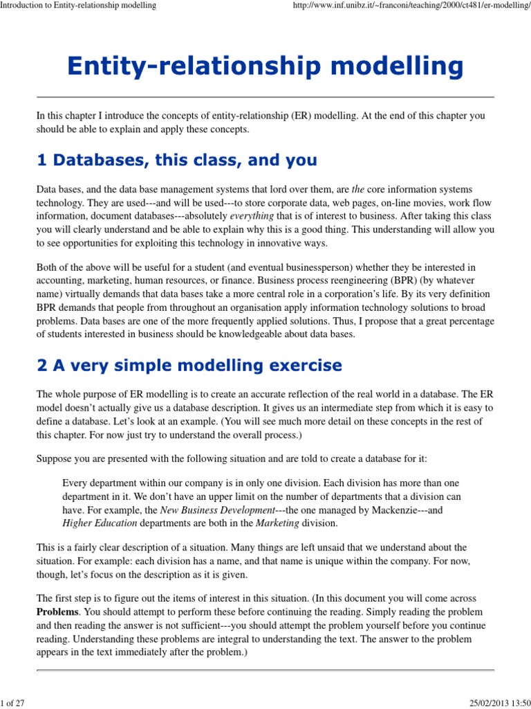 Introduction To Entity-Relationship Modelling | PDF | Database Design | Databases