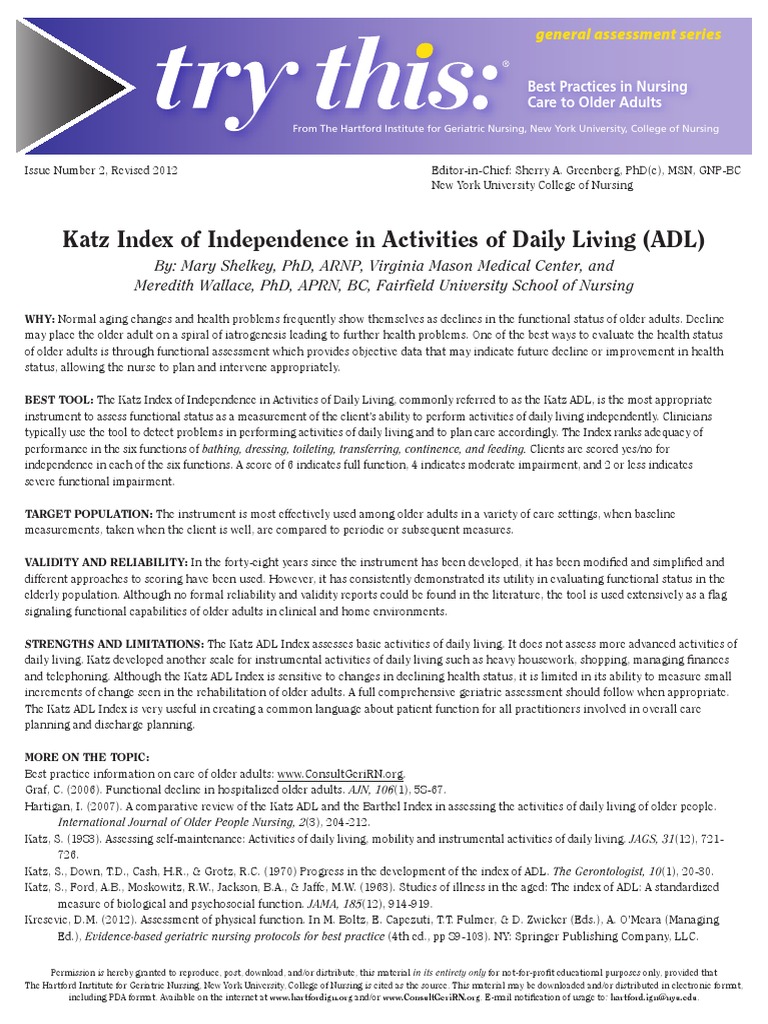 Katz Index of Independence (ADL) | Urinary Incontinence | Medical ...