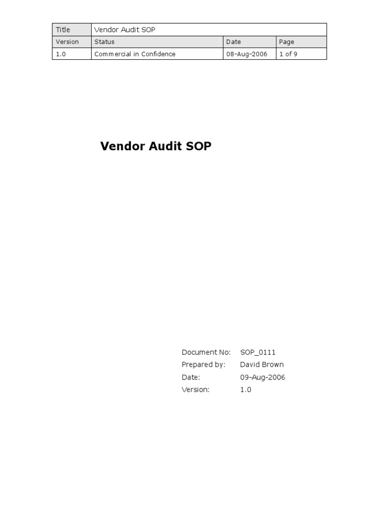 SOP - 0111 - 10 - Vendor Audit SOP | PDF | Verification And Validation ...
