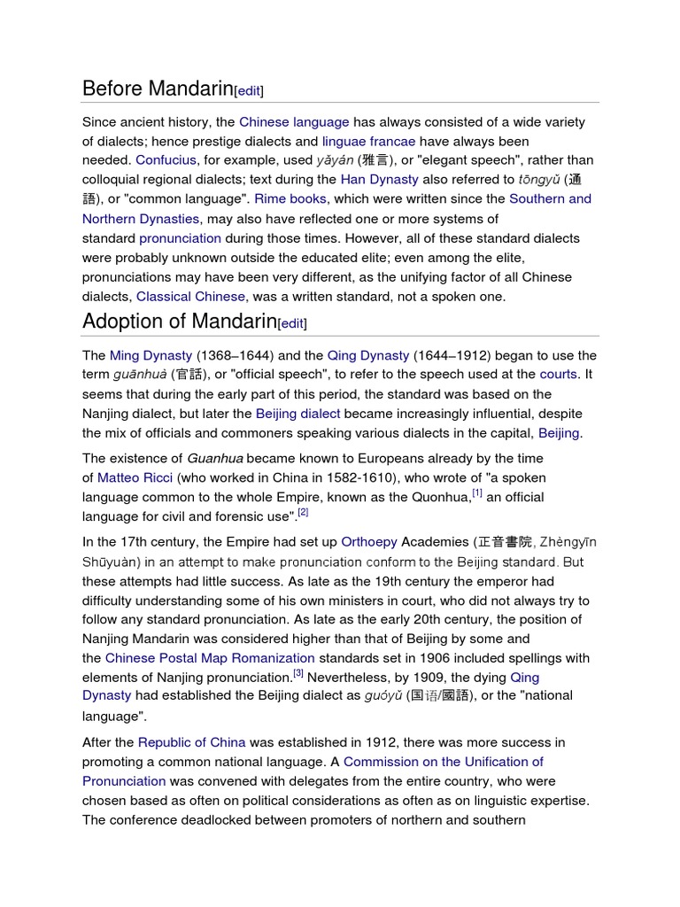 History of Mandarin Language | PDF | Standard Chinese | Mandarin Chinese