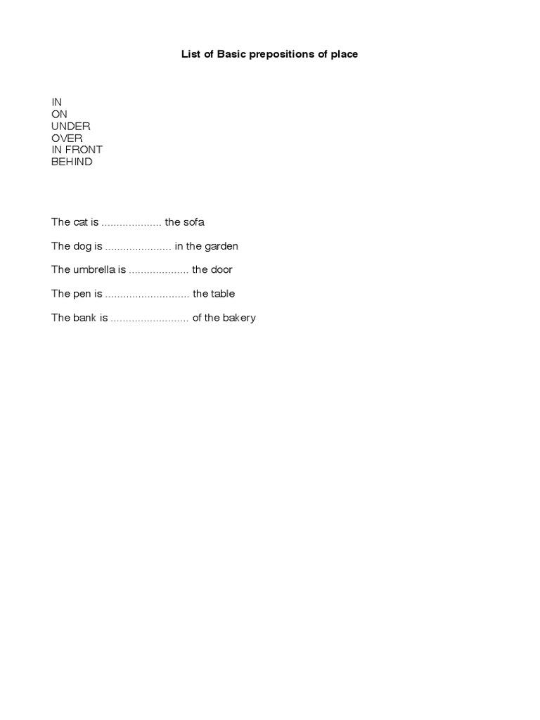 Basic Prepositions of Place | PDF