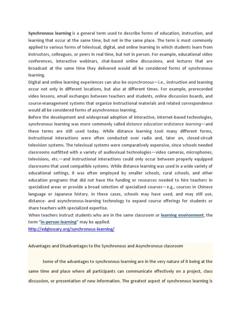 Synchronous Learning | PDF | Distance Education | Educational Technology