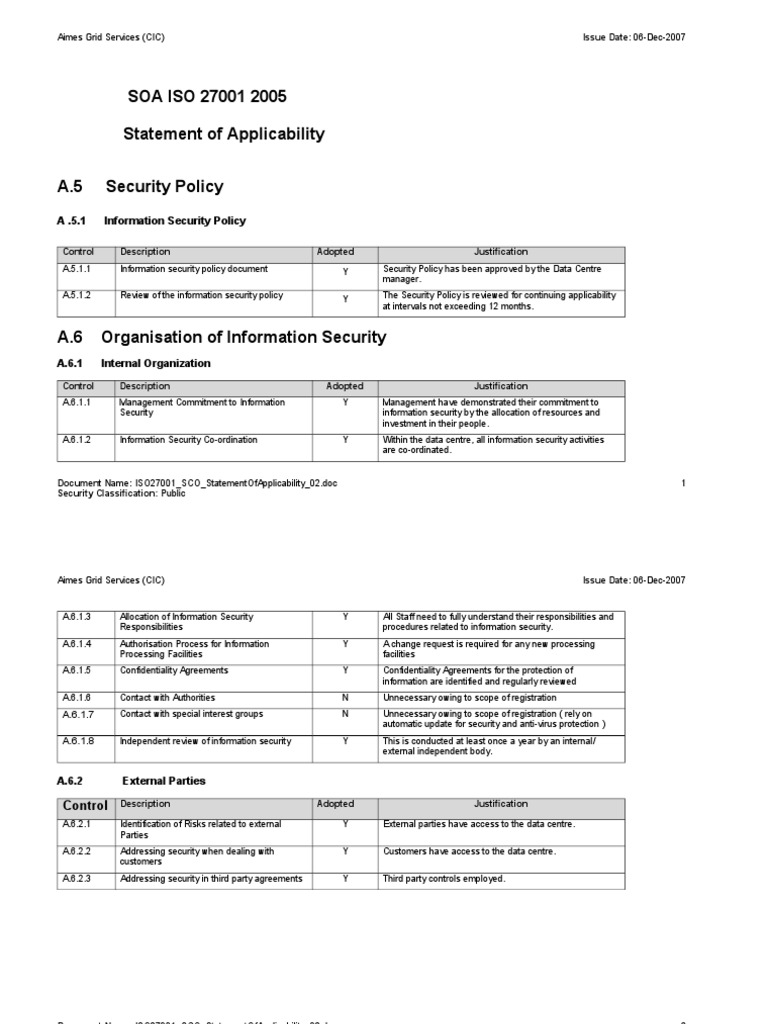 Statement of Applicability | Information Age | Information Technology