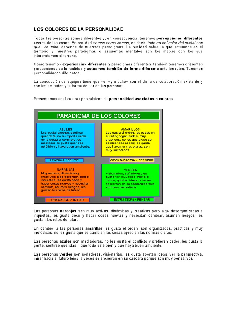 LOS COLORES DE LA PERSONALIDAD.pdf | Color | Realidad