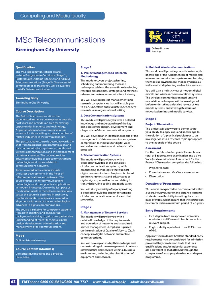 MSc Telecommunications at BCU | PDF | Telecommunication | Data Transmission