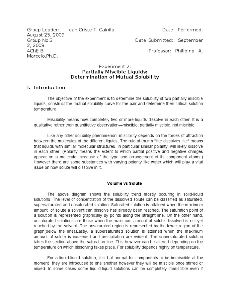 Expt2 Partially Miscible Liquids | PDF | Solubility | Solution