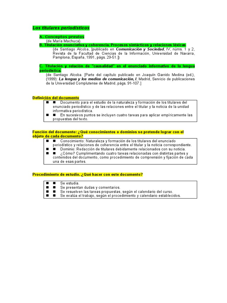 Los Titulares Periodisticos | PDF | Oración (Lingüística) | Palabra