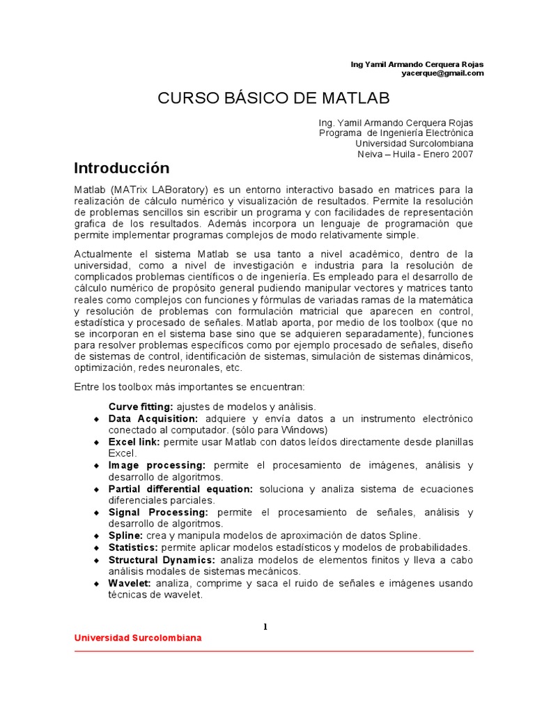 Curso Basico de Matlab | PDF