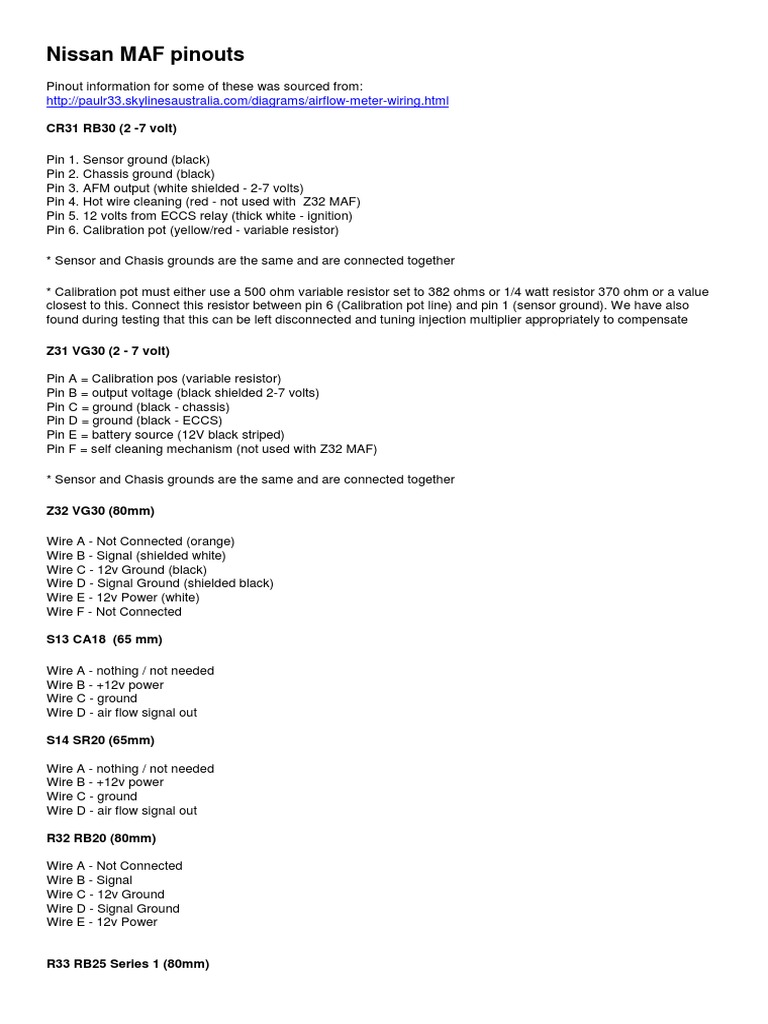 MAF and Consult Pinouts | PDF | Resistor | Equipment