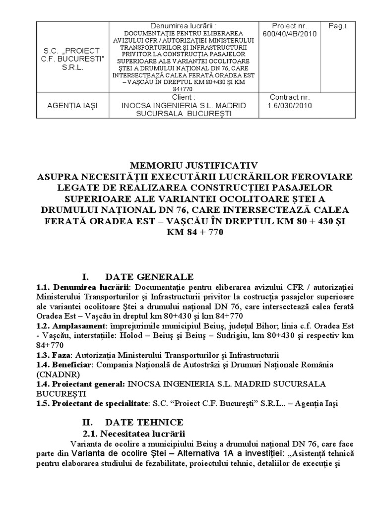 Memoriu Justificativ - Supratraversari | PDF