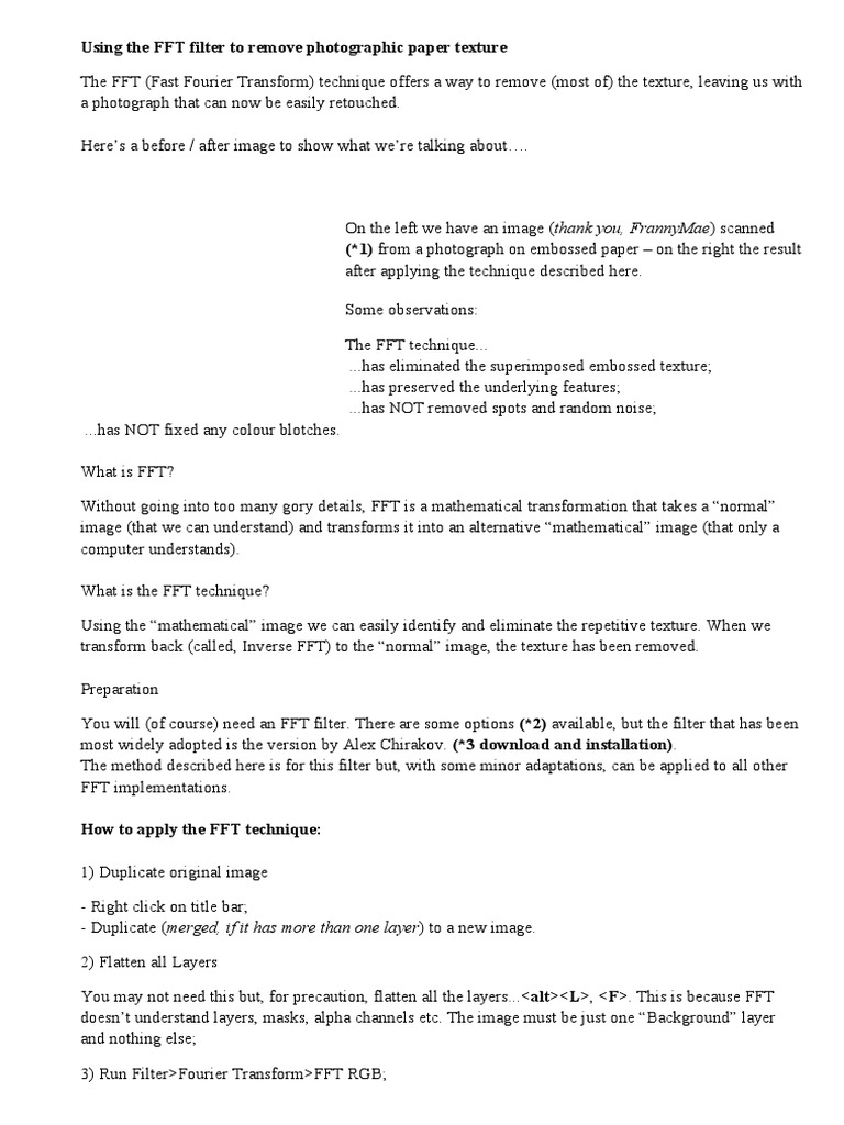 Using The FFT Filter To Remove Photographic Paper Texture | PDF | Fast ...
