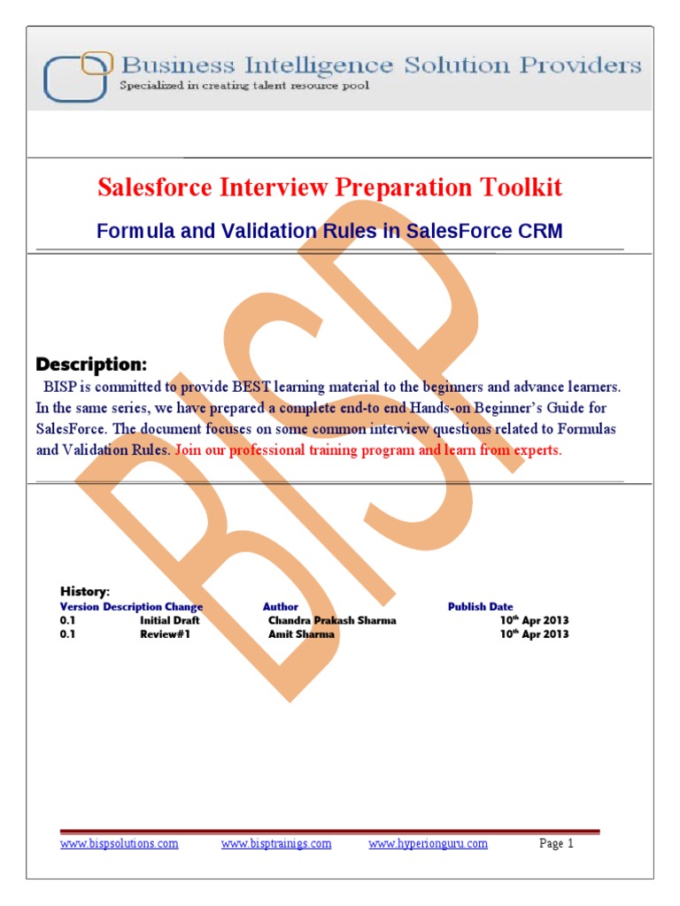 Salesforce Interview Preparation Toolkit Formula and Validation Rules in SalesForce | PDF ...