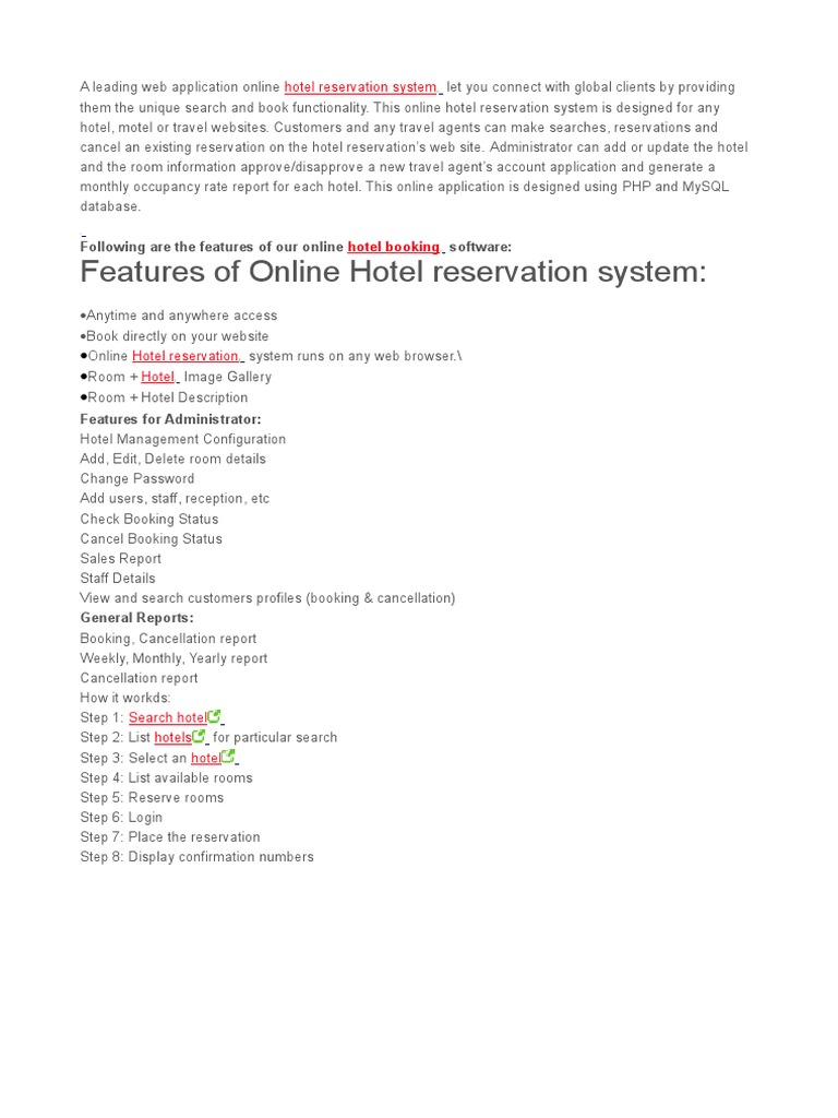 Hotel Reservation System | PDF | Online And Offline | Websites