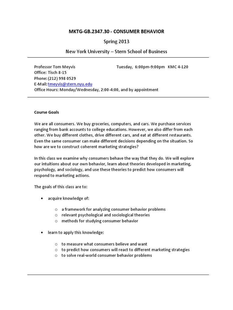 Consumer Behavior Syllabus | PDF | Consumer Behaviour | Test (Assessment)