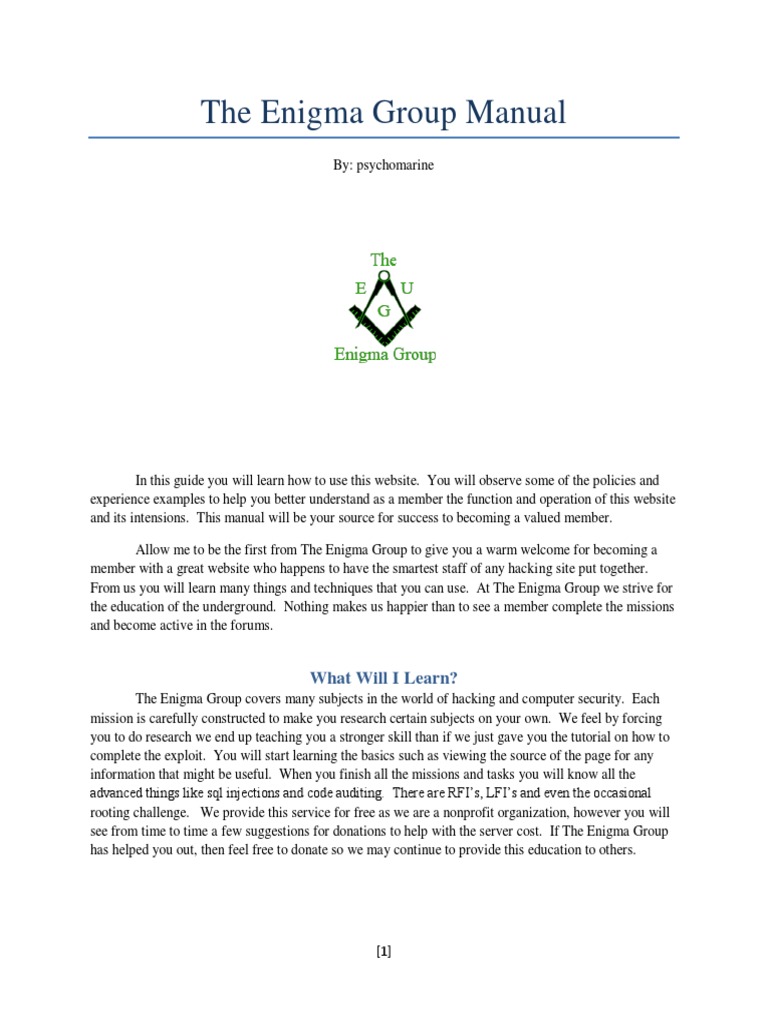 The Enigma Group Manual | PDF | Internet Forum | Computer Security