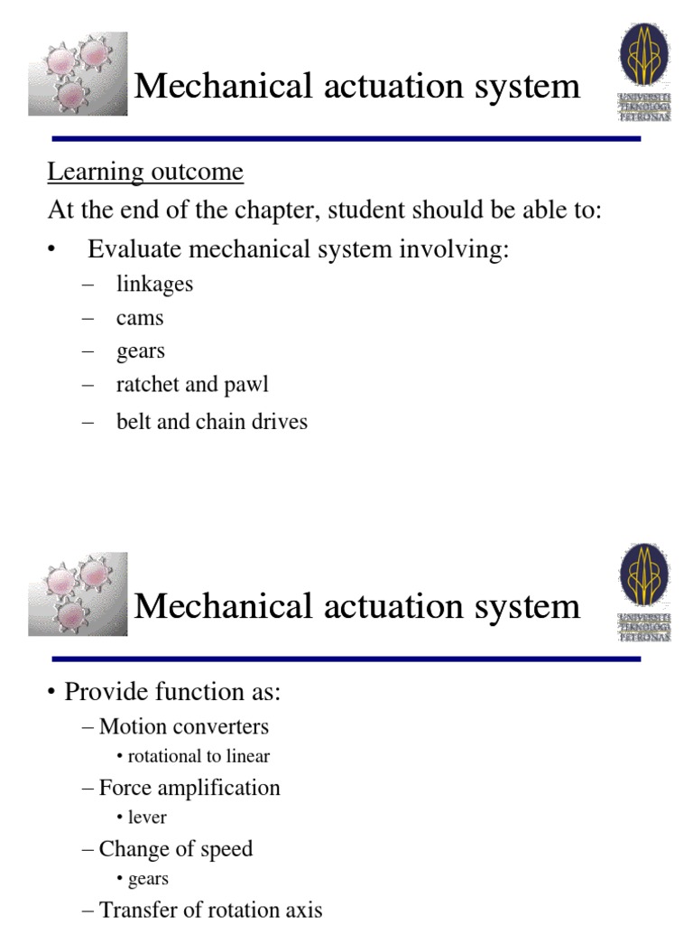 Overview of Mechanical Actuation Systems | PDF | Kinematics | Physics