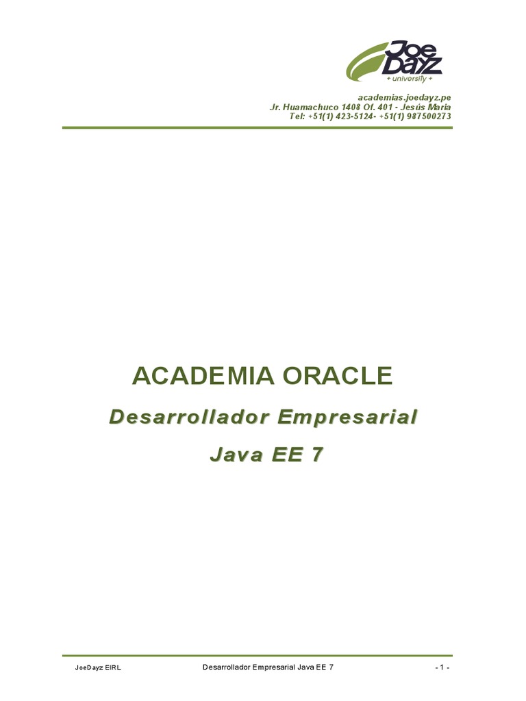 JoeDayz - Desarrollador Empresarial Java EE7 PDF | PDF | Plataforma Java | Java (lenguaje de ...