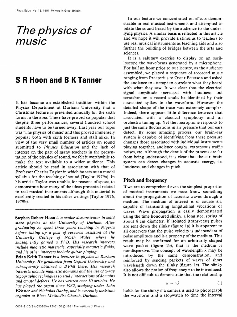 The Physics of Music | PDF | Waves | Pitch (Music)