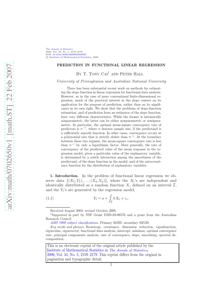 The Annals of Statistics 10.1214/009053606000000830 Institute of ...