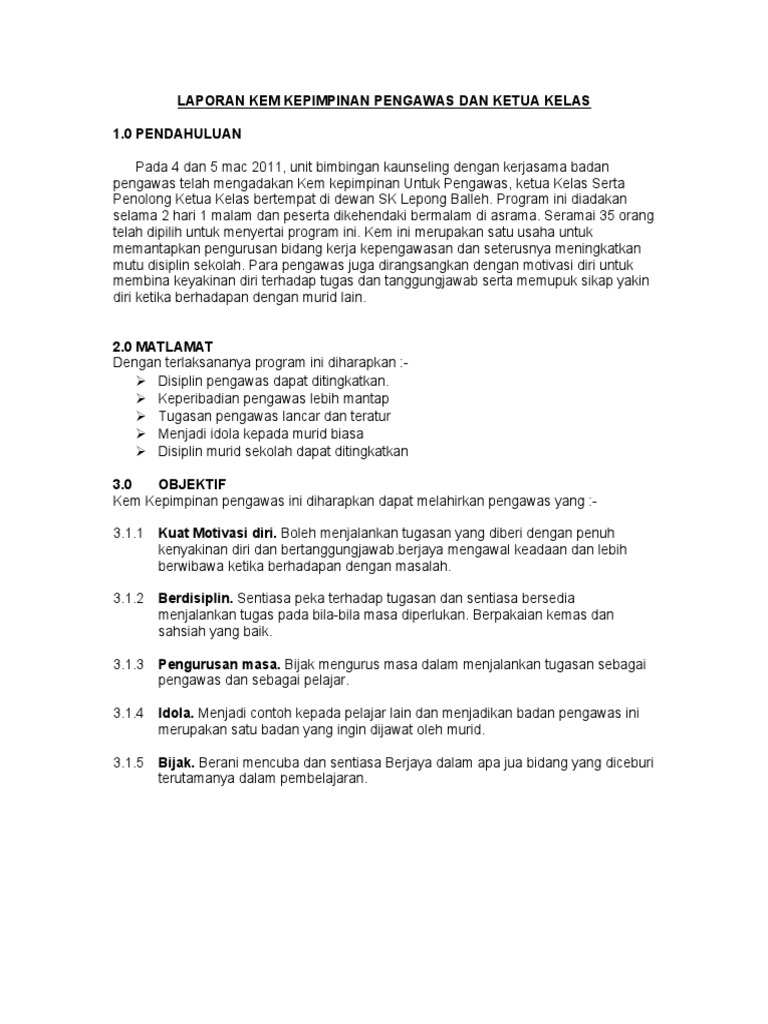 Laporan Kem Kepimpinan Pengawas Dan Ketua Kelas | PDF