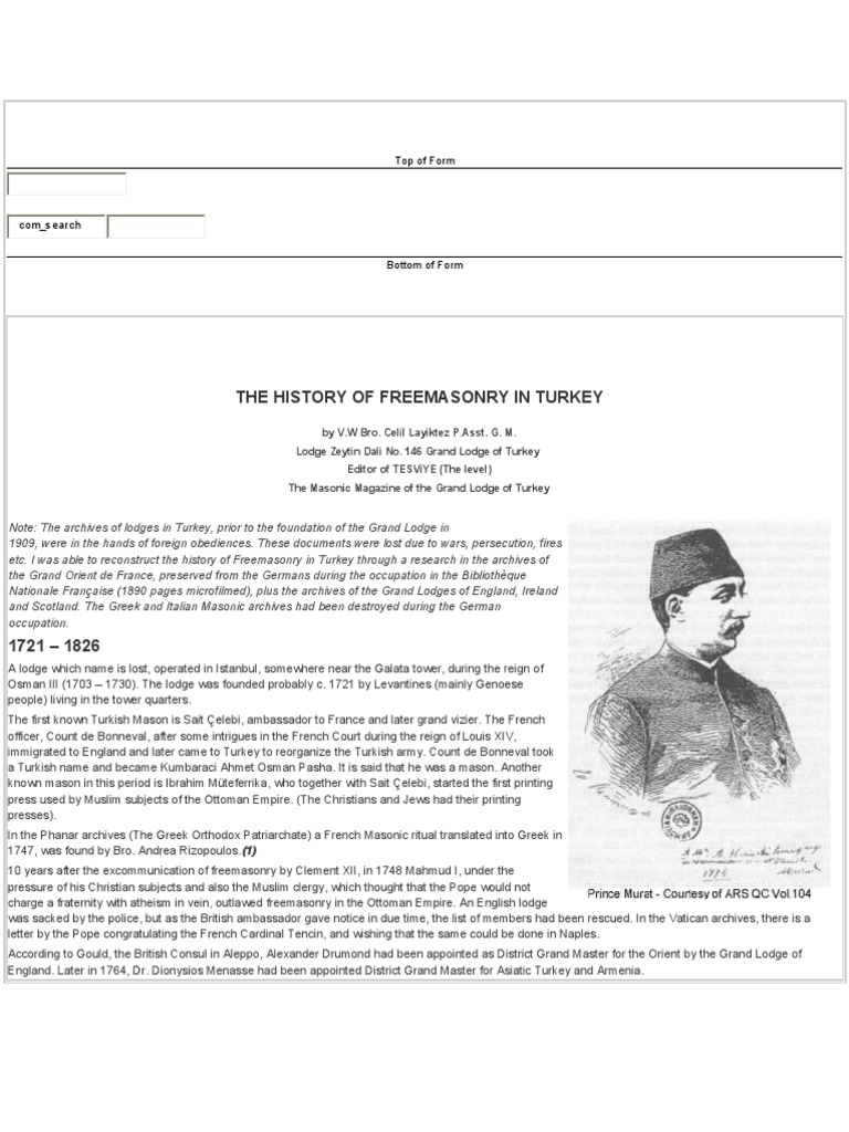 The History of Freemasonry in Turkey | PDF | Freemasonry | Masonic Lodge