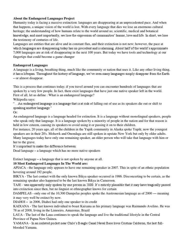 About The Endangered Languages Project | PDF | Cultural Assimilation ...