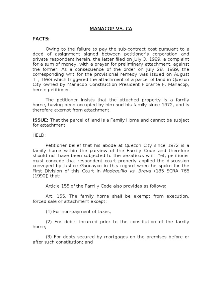 Manacop Vs CA Digest | PDF | Judgment (Law) | Mortgage Law