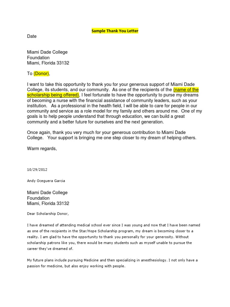 Thank You Letter for Scholarship | PDF | Lifestyle