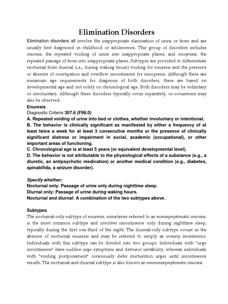 Elimination Disorders | PDF | Constipation | Urinary Incontinence