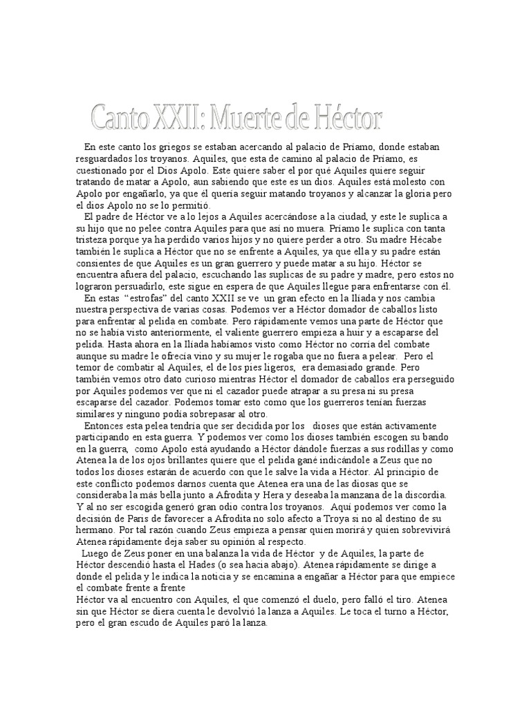 Canto XXII de La Iliada | PDF | Aquiles | Ilíada