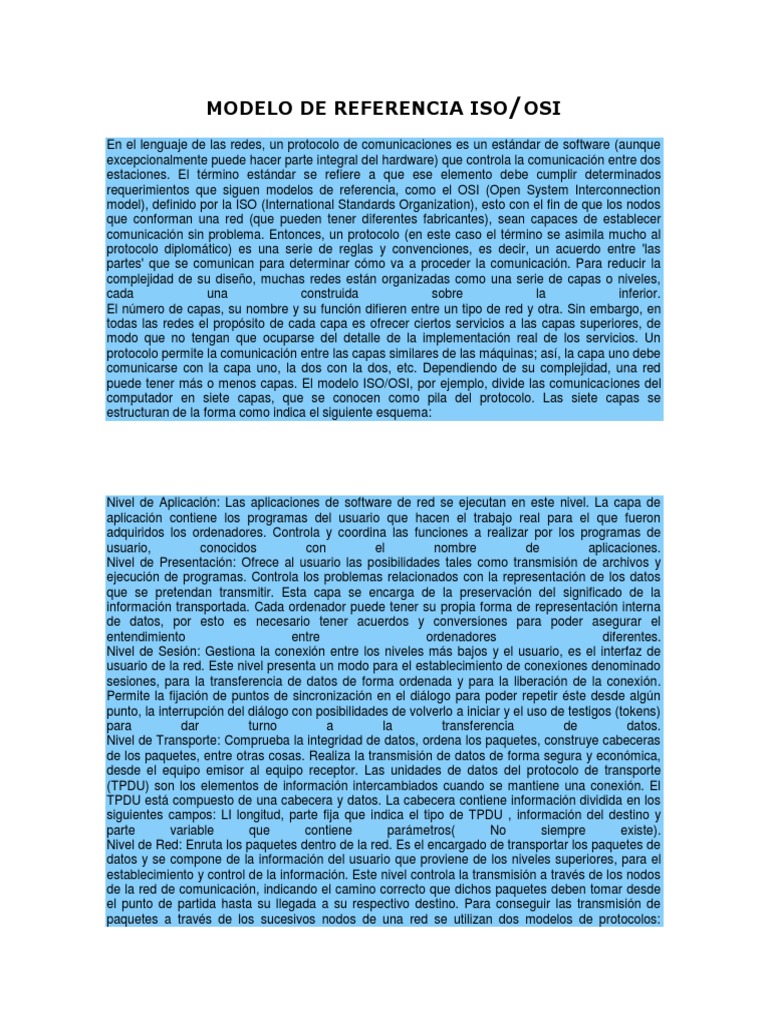 Modelo de Referencia Iso | PDF | Protocolos de comunicaciones | Red de ...