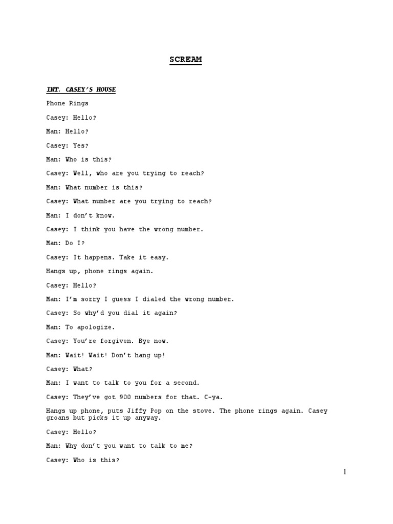 SCREAM Script | PDF | Crime Thriller | Violence