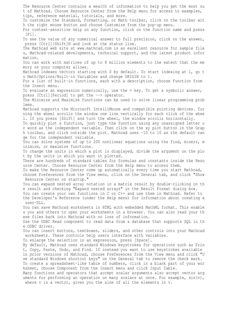 Mathcad 2001i Tips | PDF | Matrix (Mathematics) | Function (Mathematics)