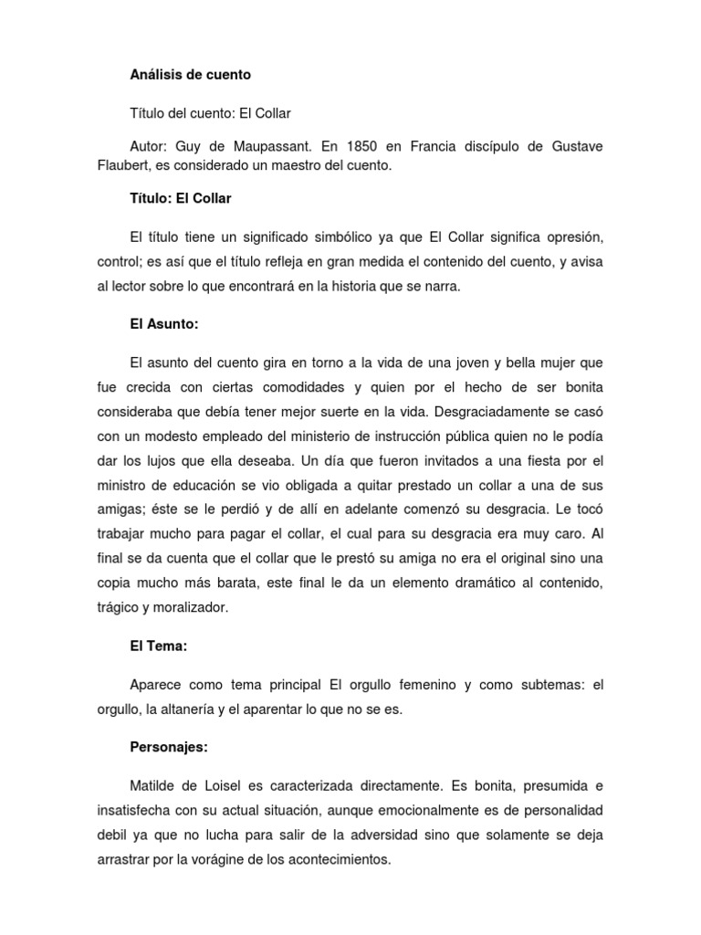 Análisis de Cuento | PDF | Cuentos | Guy De Maupassant