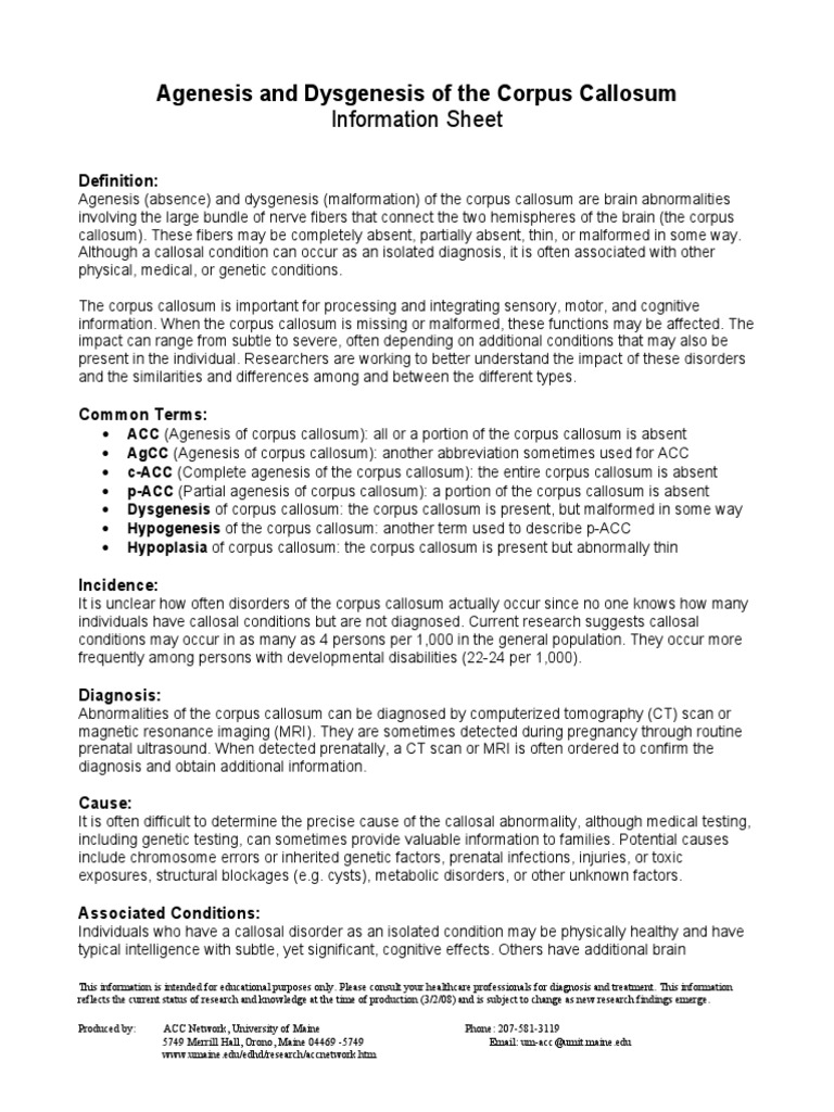 Agenesis of Corpus Callosum (ACC) | PDF | Corpus Callosum | Attention ...