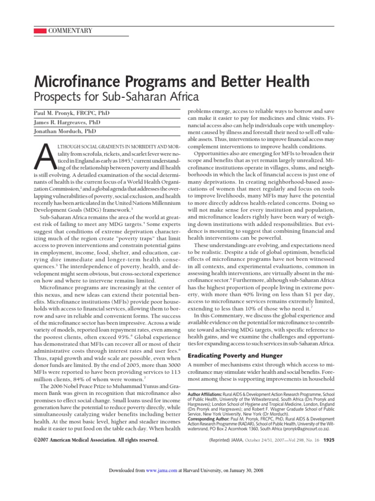 Microfinance | PDF | Microfinance | Millennium Development Goals