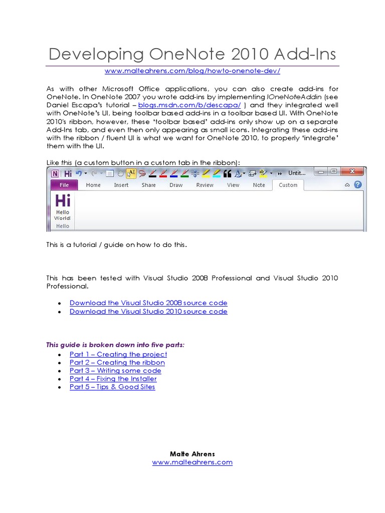 Developing OneNote 2010 Addins | PDF | Microsoft Visual Studio ...