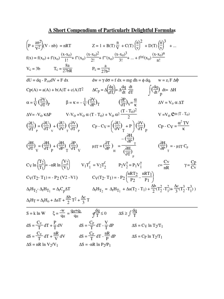 Physical Chemistry Formulas | PDF | Teaching Mathematics