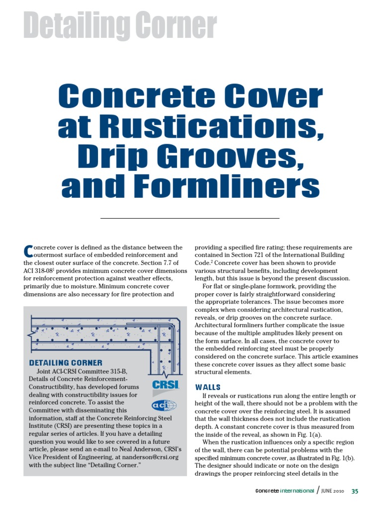 Article - Concrete Cover at Rustications, Drip Grooves, and Formliners ...