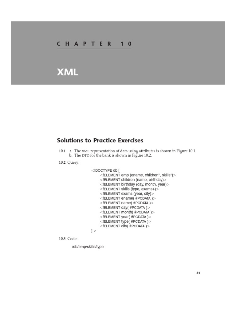 Solutions To Practice Exercises Xml Dtd Pdf Xml Schema Data Serialization Formats