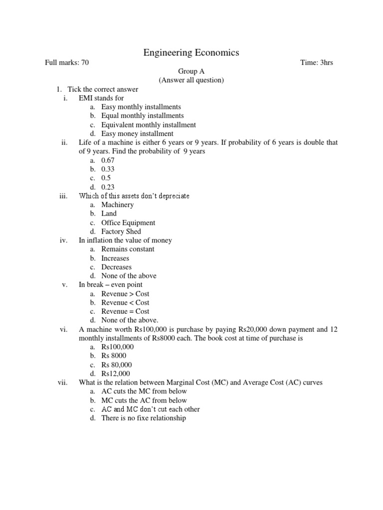 Engineering Economics (Model Paper) | PDF | Depreciation | Economies