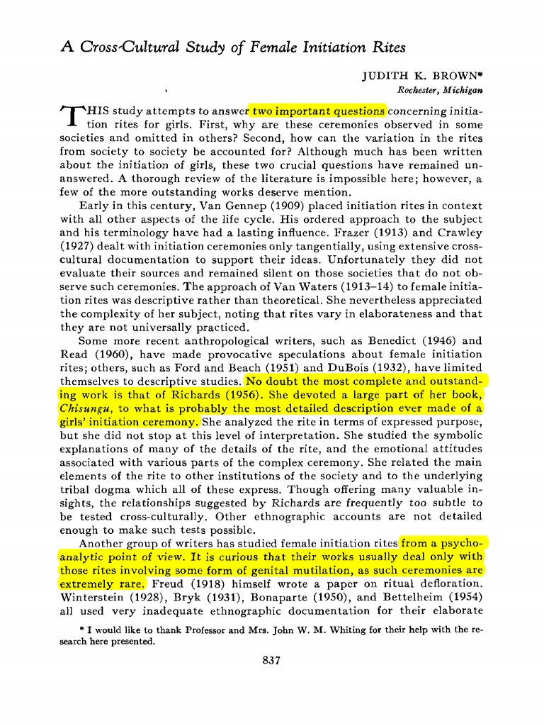 Cross-Cultural Female Initiation Rites | PDF | Median | Marriage