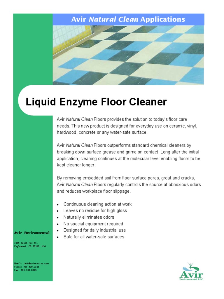 Liquid Enzyme Floor Cleaner: Avir Natural Clean Applications | PDF ...
