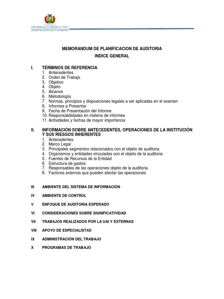Memorandum de Planificacion de Auditoria | PDF | Bolivia | Contabilidad Memorandum de Planificacion de Auditoria | PDF | Bolivia | Contabilidad